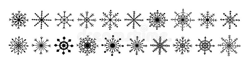 Vector Flat Hand Drawn Set of Christmas Snowflakes. Stock Vector ...