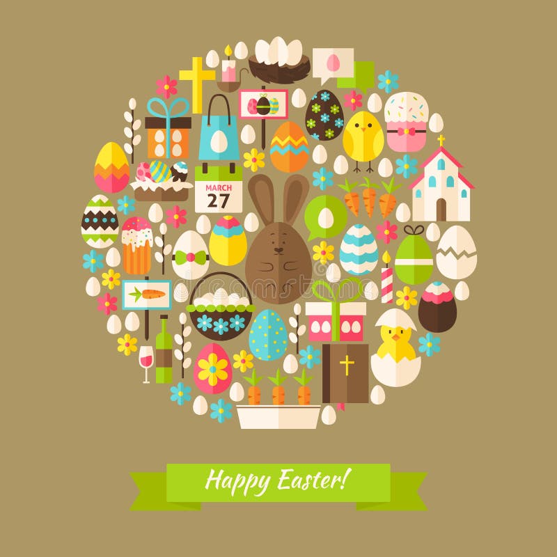 Vector Flat Happy Easter Holiday Objects Concept Stock Vector ...
