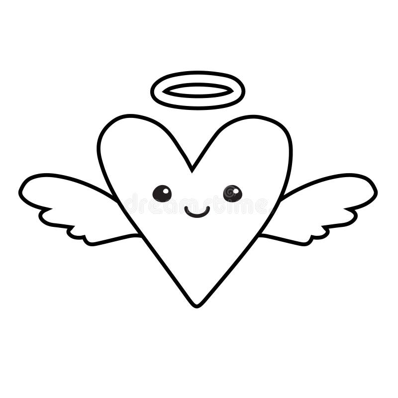 Vector Flat Heart with Face and Angel Wings Stock Vector - Illustration ...