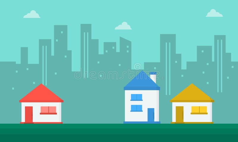 Vector Flat of House with Building Backgrounds Stock Vector ...