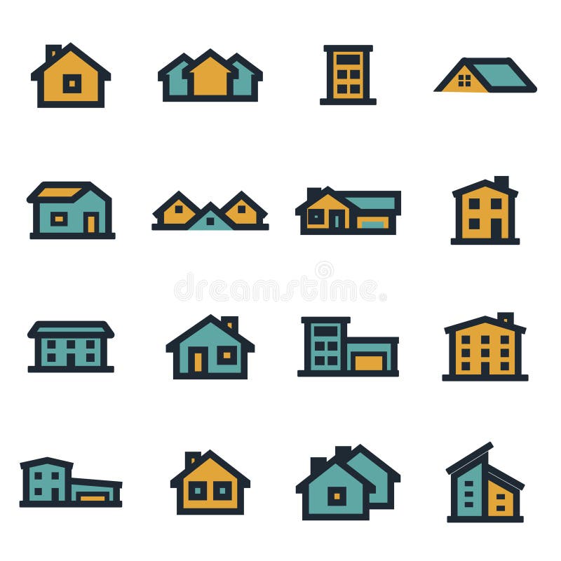 Vector Flat House Icons Set Stock Illustration - Illustration of town ...
