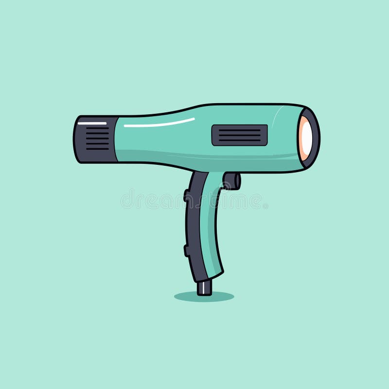 Vector of a Flat Icon of a Blue Blow Dryer on a Green Wall Stock Vector ...