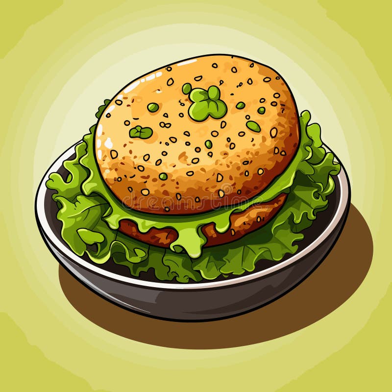 Vector of a Flat Vector Icon of a Burger with Lettuce on a Plate Stock ...