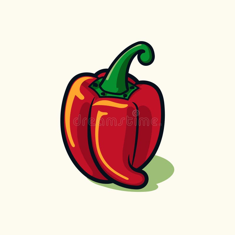 Vector of a Flat Icon Vector of a Red Pepper with a Green Stem on a ...