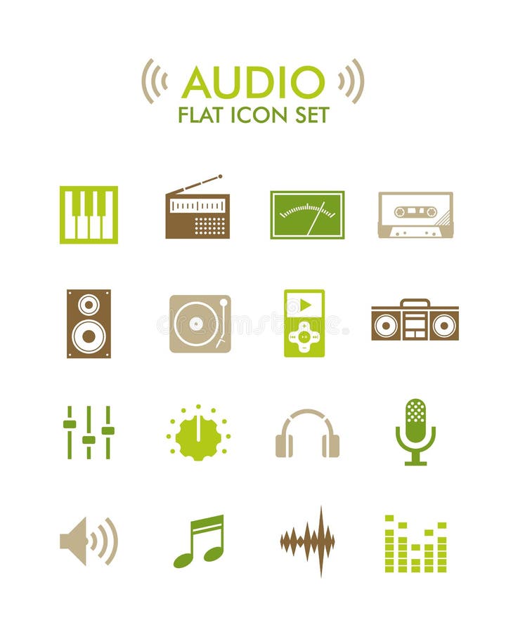 Vector Flat Icon Set - Audio Stock Vector - Illustration of earphones ...