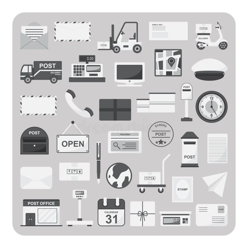Vector of Flat Icons, Postal Service and Post Office Set Stock Vector ...