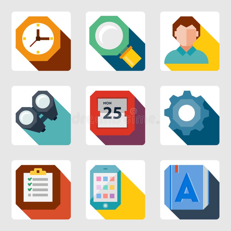 Vector flat icons set stock vector. Illustration of attach - 84307010