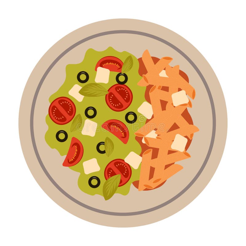 Vector Flat Illustrated Pasta and Salad Combinations Stock Vector ...