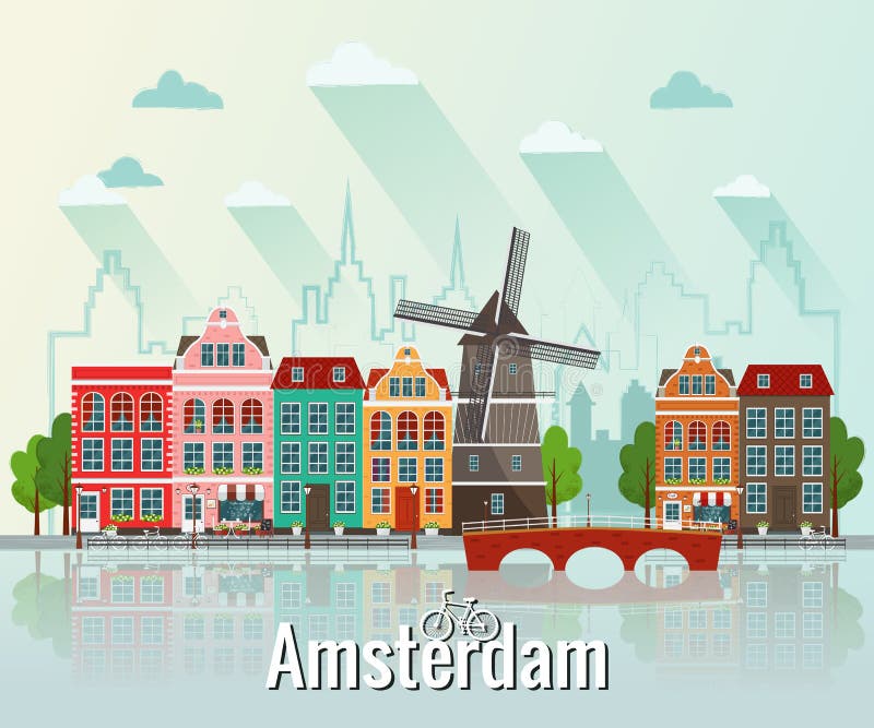 Vector Flat Illustration of Amsterdam Stock Illustration - Illustration ...