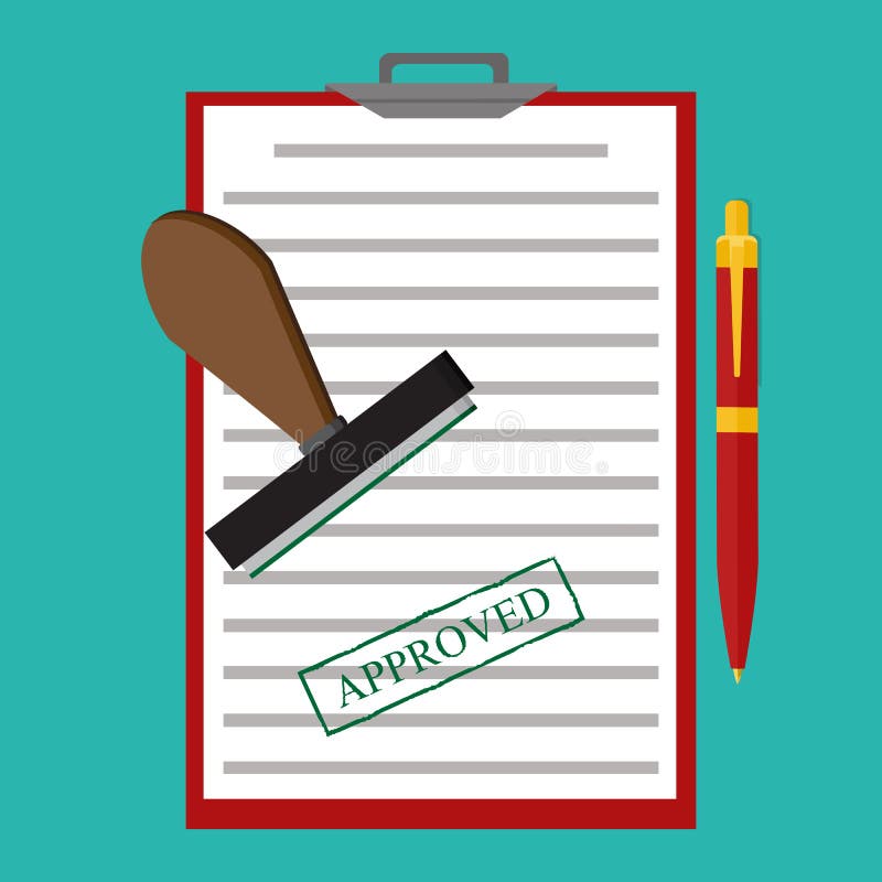 Vector Flat Illustration. Approved Paper Document, Green Approve Stock ...