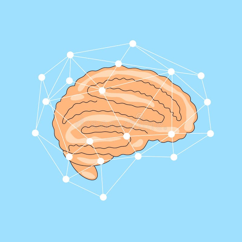 Vector Flat Illustration of Brain with Network of Line Around it ...