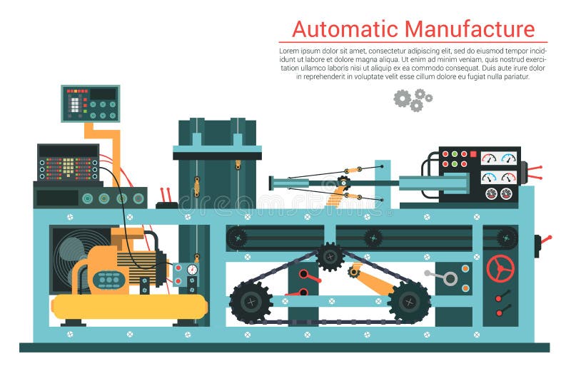 Vector Flat Illustration of Complex Engineering Machine with Pump, Pipe ...