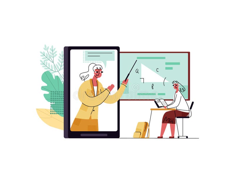 Online, Distance Learning at Home Stock Illustration - Illustration of ...