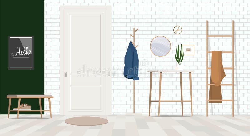 Stylish Hallway Interior with Shoe Storage Bench and Hanger Stand Stock ...