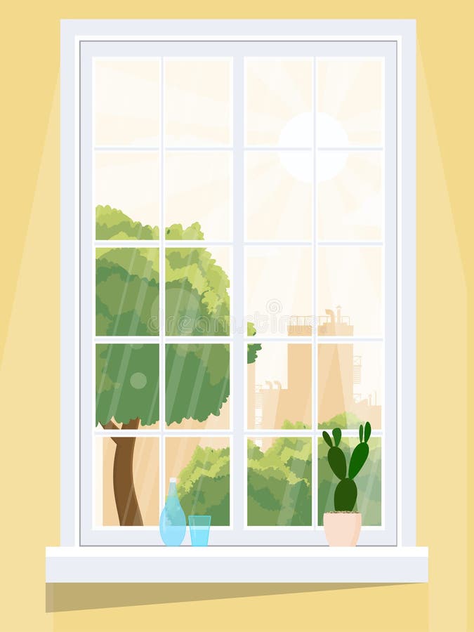 A Window Overlooking the Sun-drenched City. Stock Vector - Illustration ...