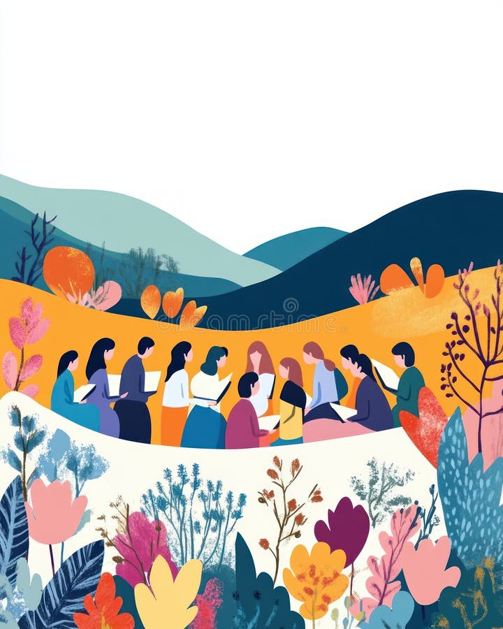 Vector Flat Illustration of Easter Morning Service with Choir Stock ...