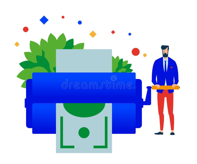 Money Maker. Man Prints Money. Stock Vector - Illustration of commerce ...