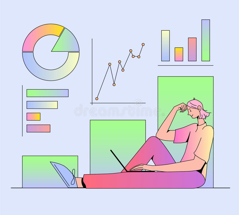 Vector Flat Illustration of a Female Character Analyzing Business ...