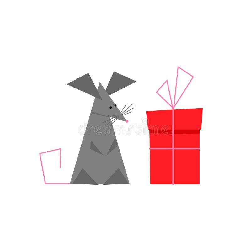 Vector Flat Illustration of Funny Mouse or Rat with Gift Box. Stock ...