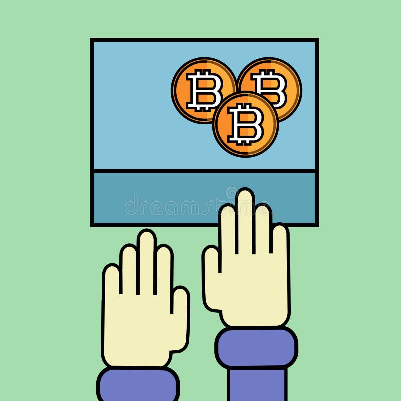 Vector Flat Illustration of a Human Hand. Bitcoin. Mountain Crypto ...