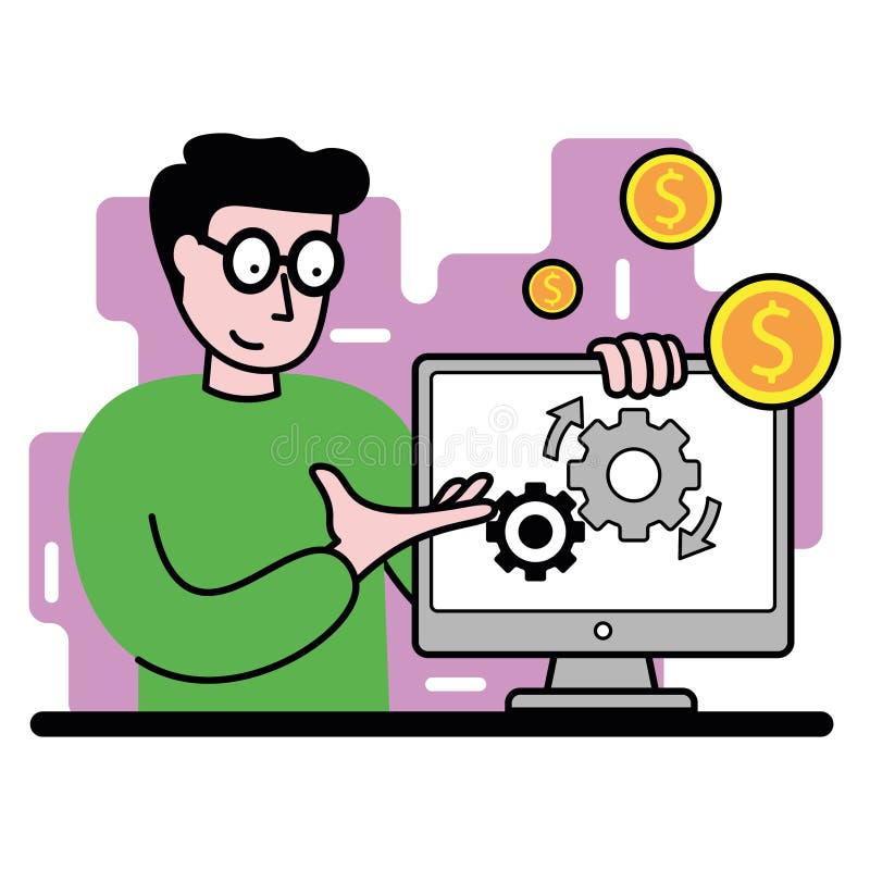 Vector Flat Illustration of Man Who Shows How Digital Business Works ...