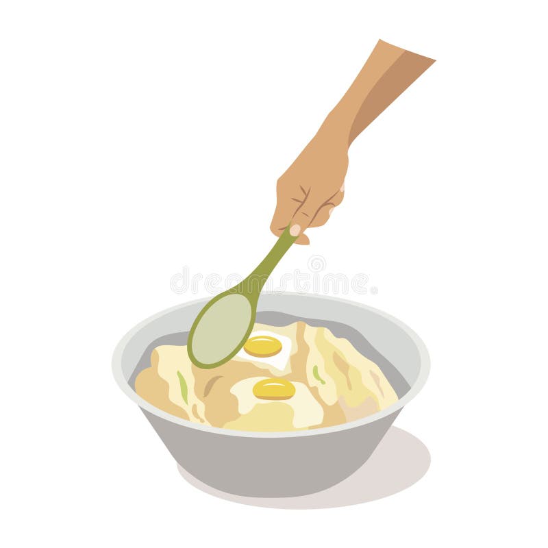 Vector Flat Illustration of Mix the Ingredients with a Spoon for ...