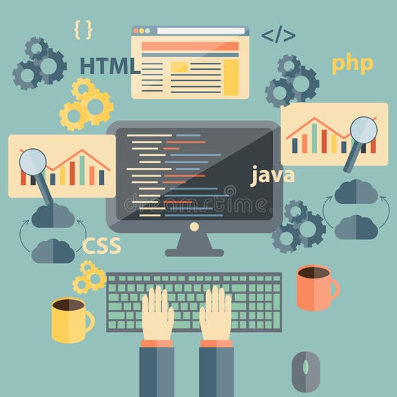 Vector Flat Illustration with Programming Objects Stock Vector ...