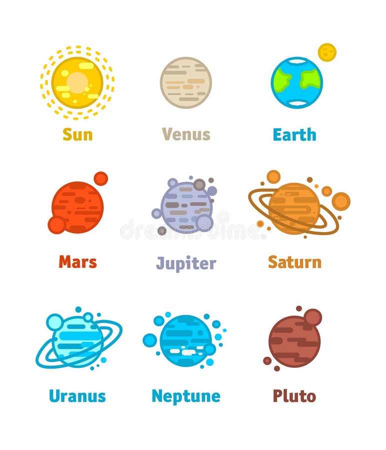 Vector Flat Illustration of the Solar System Planets with the Names ...