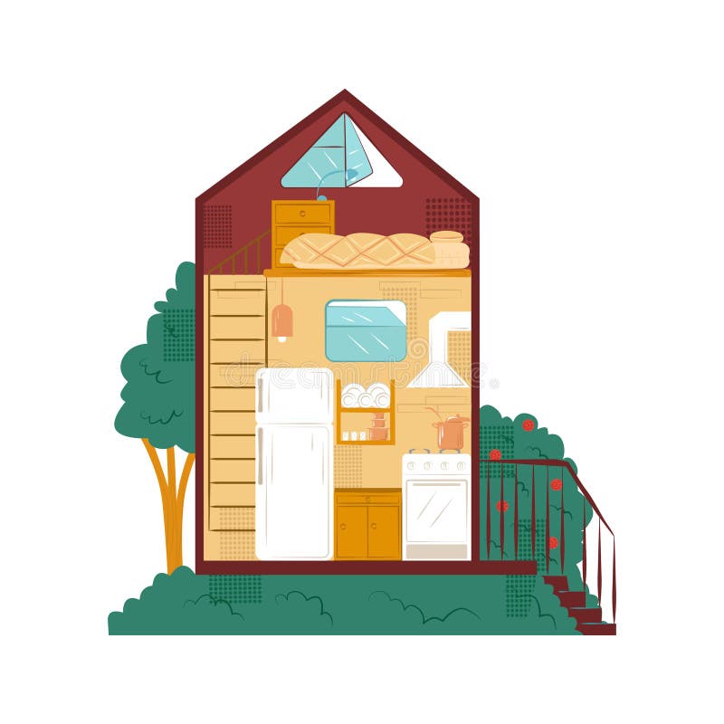 Structure of Small, Tiny House in Section Stock Illustration ...