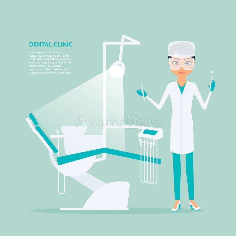 Vector Flat Illustration Of Woman Dentist In Medical Uniform Stock