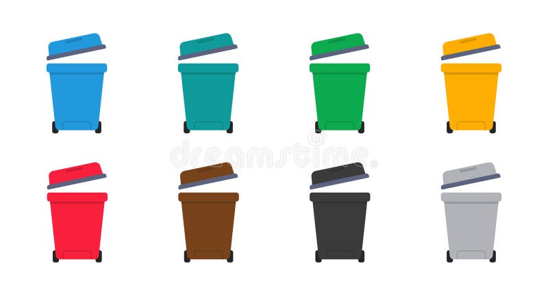 Vector Flat Illustrations for Trash. Many Trash Cans. Vector Stock ...