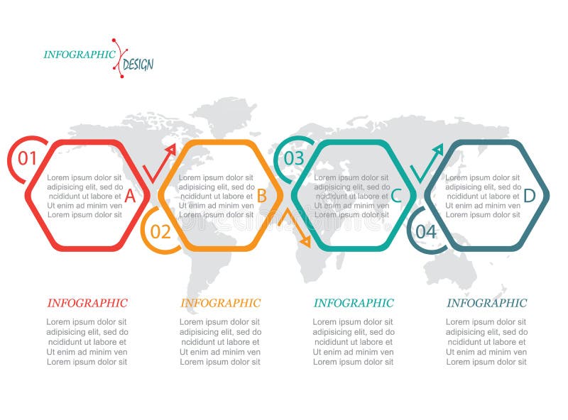 Vector Flat Infographic Elements with 4 Options and World Map. Stock ...