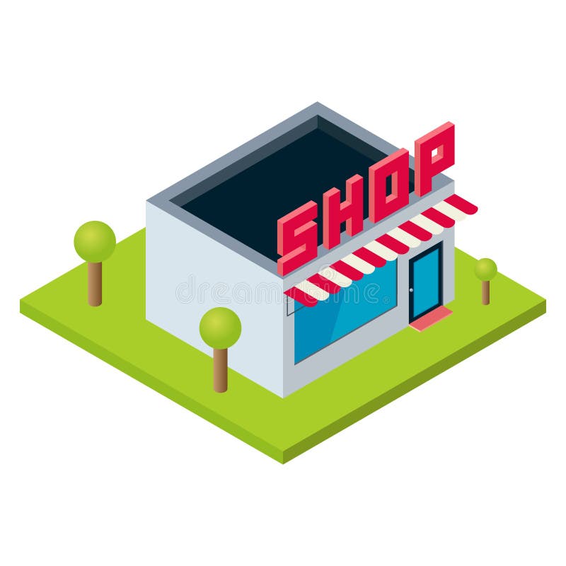 Vector Isometric Perspective Isolated Shop Store Building Model Stock ...