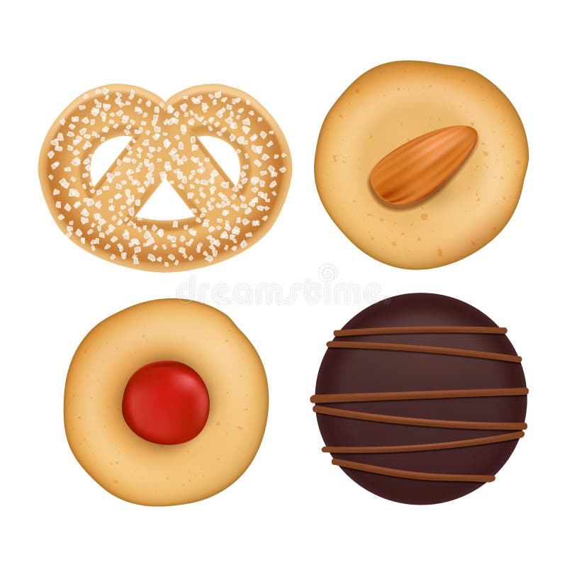 Vector Flat Lay Assorted Butter & Chocolate Cookies Collection Stock ...