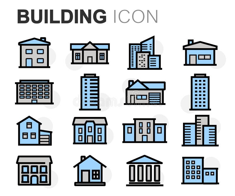 Vector Flat Line Building Icons Set Stock Illustration - Illustration ...