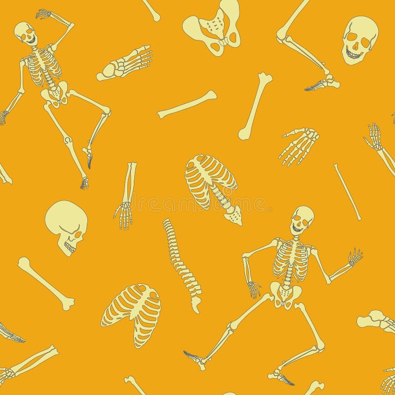 Vector Flat Line Human Skeleton Seamless Pattern with Various Single ...