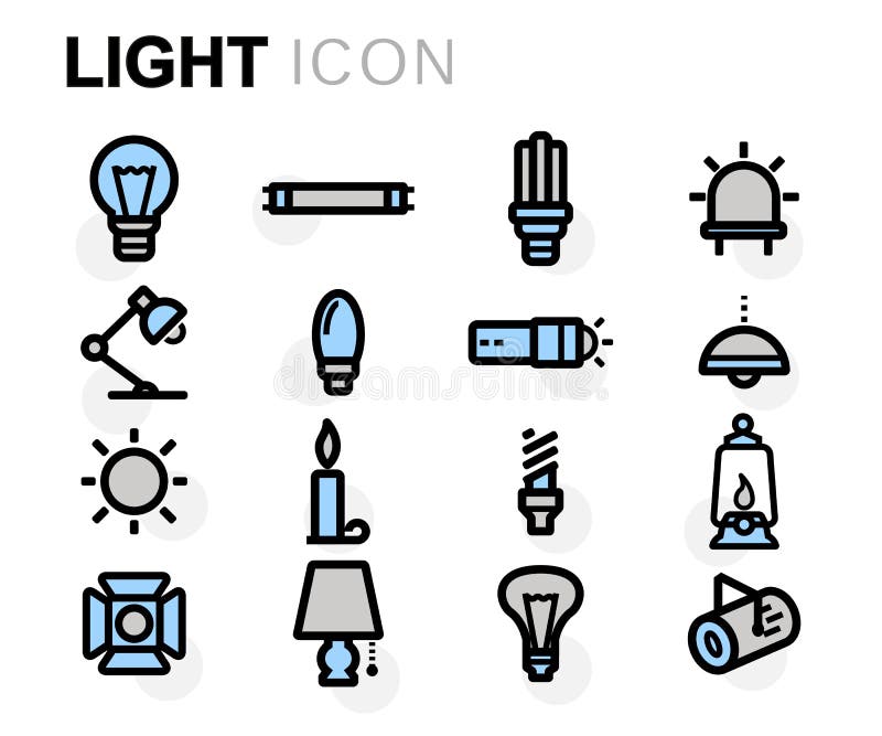 Vector Flat Line Light Icons Set Stock Illustration - Illustration of ...