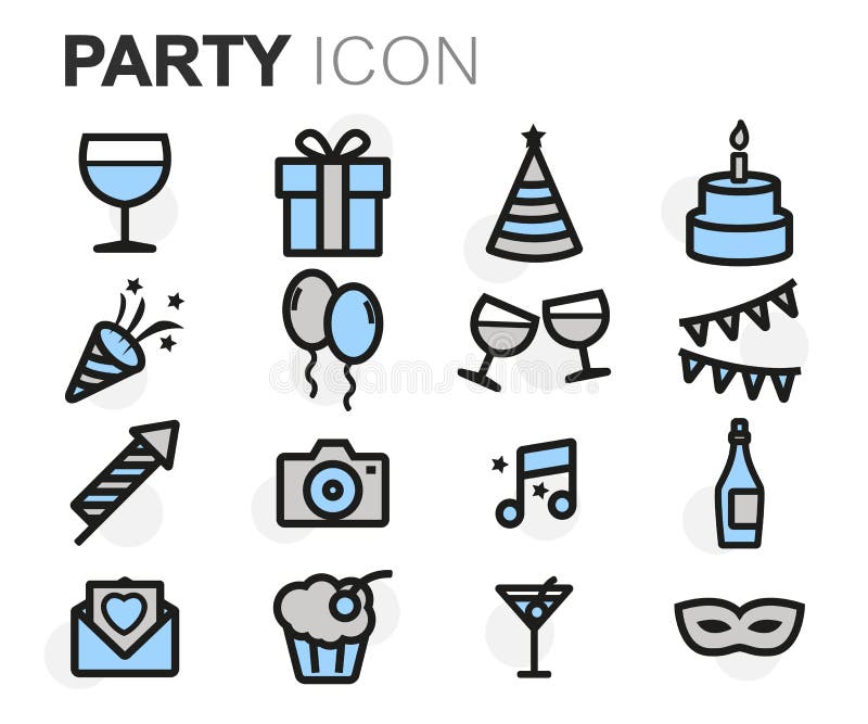 Vector Flat Line Party Icons Set Stock Illustration - Illustration of ...