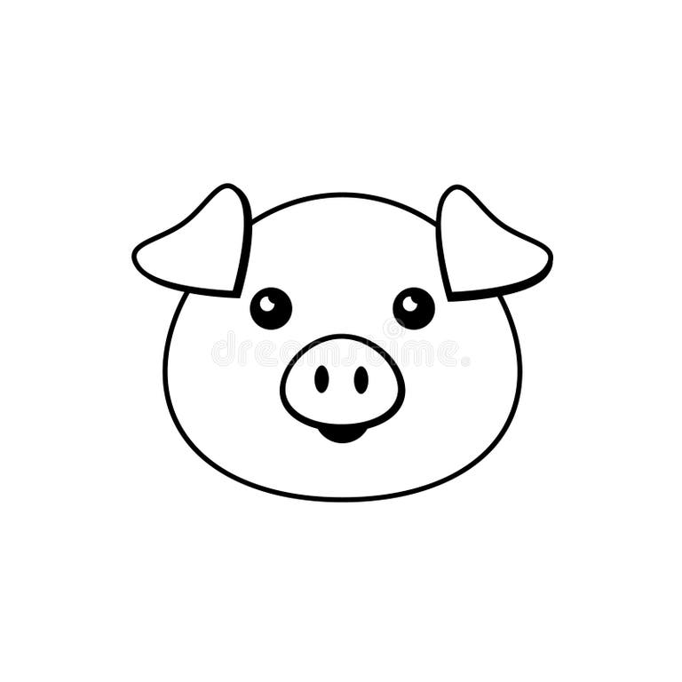 Vector Flat Line Pig Face on White Stock Vector - Illustration of cute ...