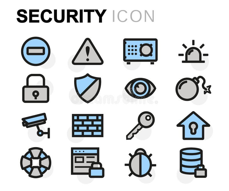 Vector Flat Line Security Icons Set Stock Illustration - Illustration ...