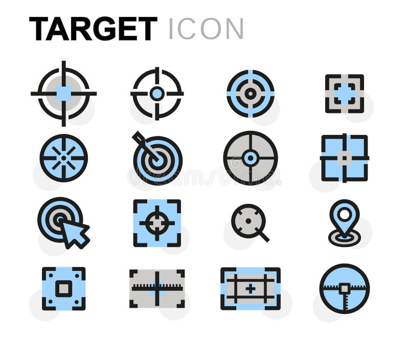 Vector Flat Line Target Icons Set Stock Illustration - Illustration of ...