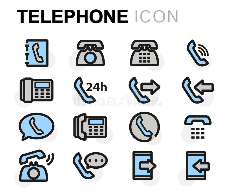 Vector Flat Line Telephone Icons Set Stock Illustration - Illustration ...