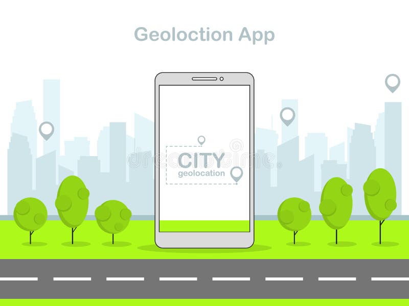 Vector Flat Linear Illustration, Mobile Geolocation App, Modern City ...