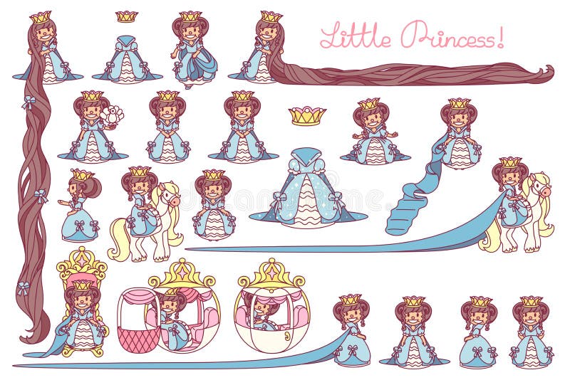 Vector Flat Little Princess Set Stock Vector - Illustration of cartoon ...