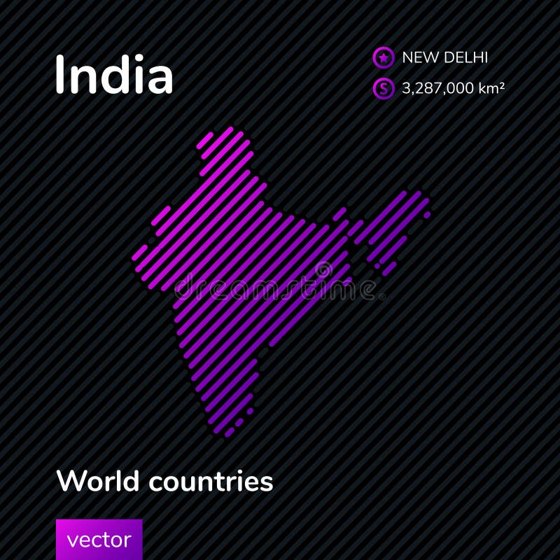 Vector Flat Map of India with Violet, Purple, Pink Striped Texture on ...