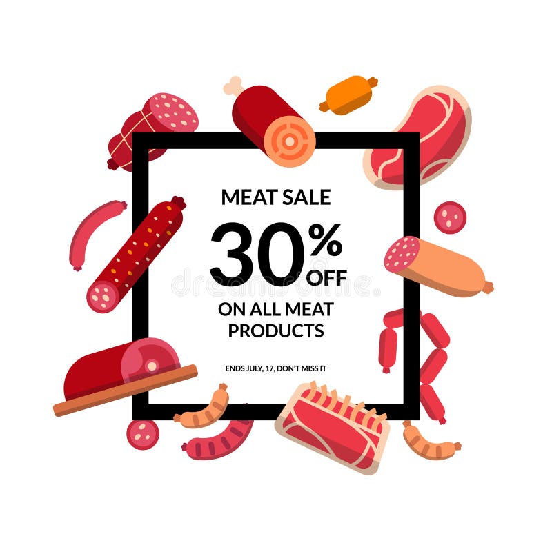 Vector Flat Meat and Sausages Frame Isolated Stock Vector ...