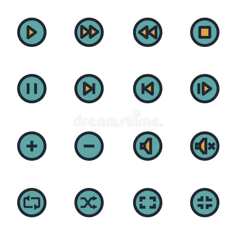 Vector Flat Media Buttons Icons Set Stock Illustration - Illustration ...