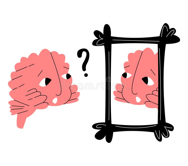 Vector Flat Metaphor Abstract Brain that Looks at Its Reflection in ...