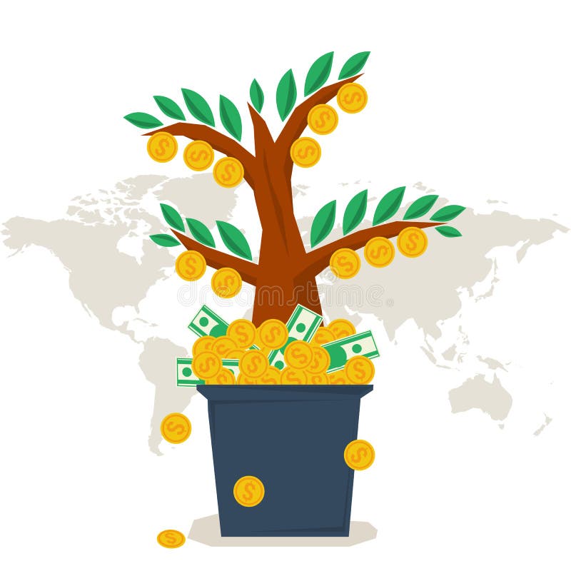Vector flat money tree stock vector. Illustration of financial - 68643535