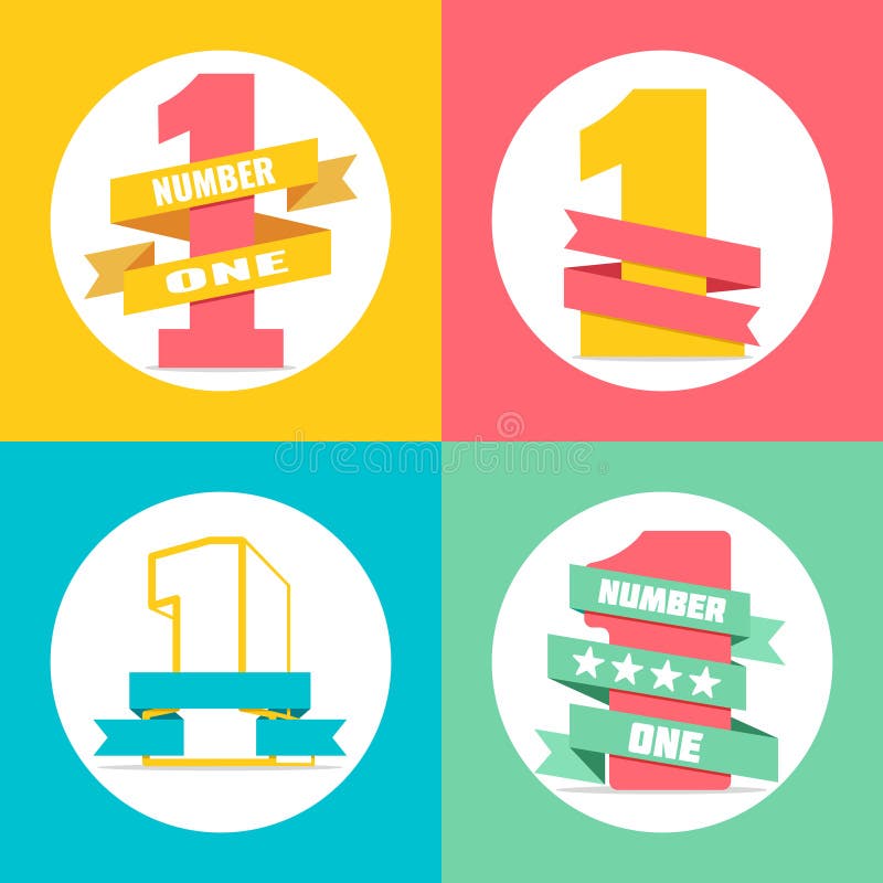 Vector Flat Number One with Ribbon Set Stock Vector - Illustration of ...